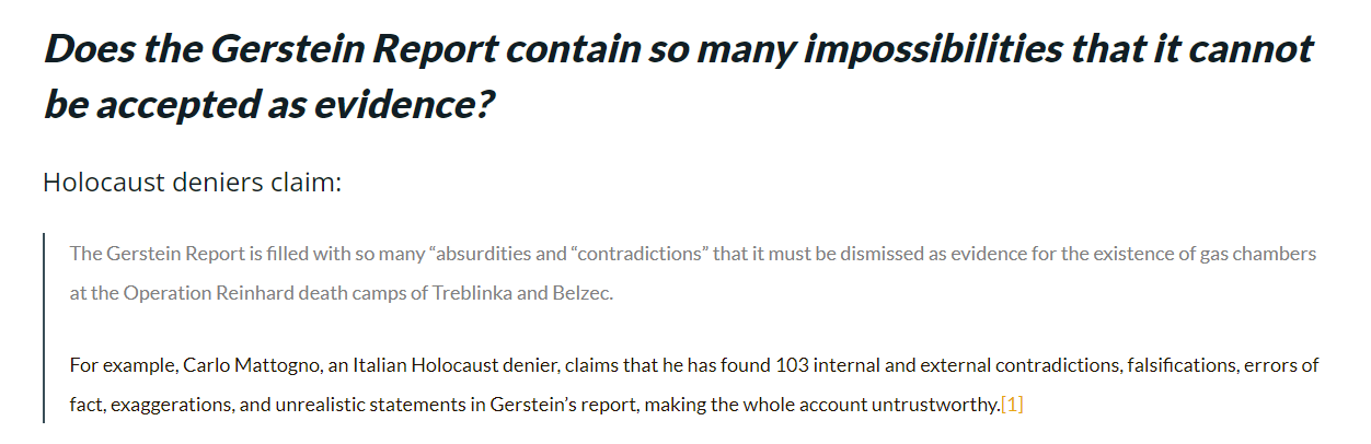 The Gerstein Report Part One - Holocaust Claims